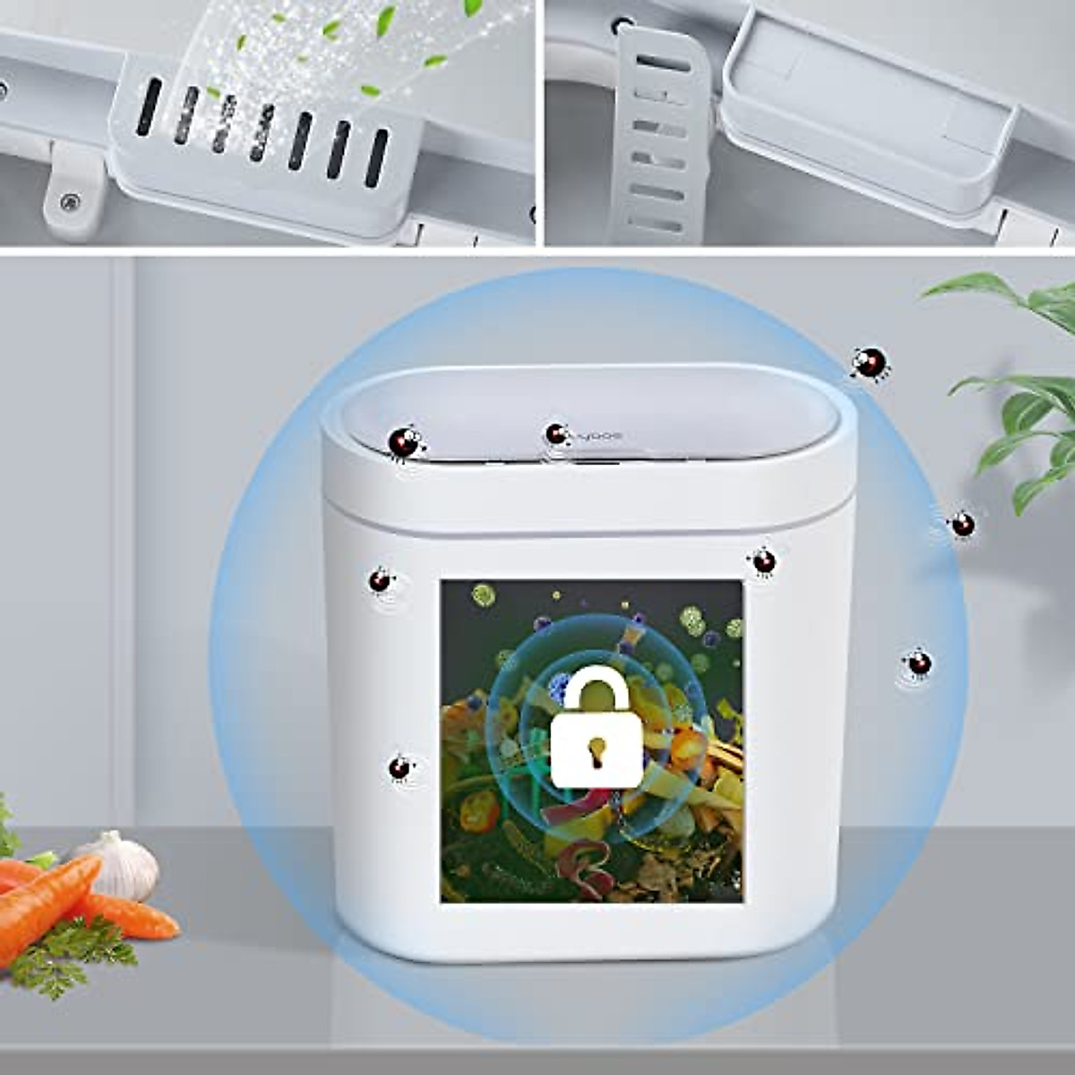 JOYBOS Bathroom Trash Can,3 Gallon Waterproof Automatic Small Bathroom Garbage Can with Lid, Slim Motion Sensor Plastic Narrow Trash Bin for Bedroom, Kitchen, Office,RV White