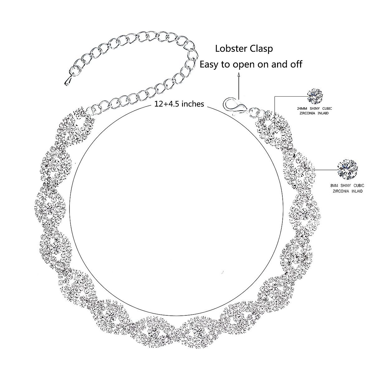Miraculous Garden Silver Plated Rhinestone Crystal Statement Choker Necklace Jewelry Gifts fit with Wedding Dress Party