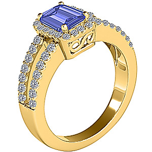 AoneJewelry Sapphire Gemstone Engagement Rings for Women |10K Yellow gold 2.1 carat Blue color Round Cut Prong Setting Genuine Diamond Wedding Jewelry Collection