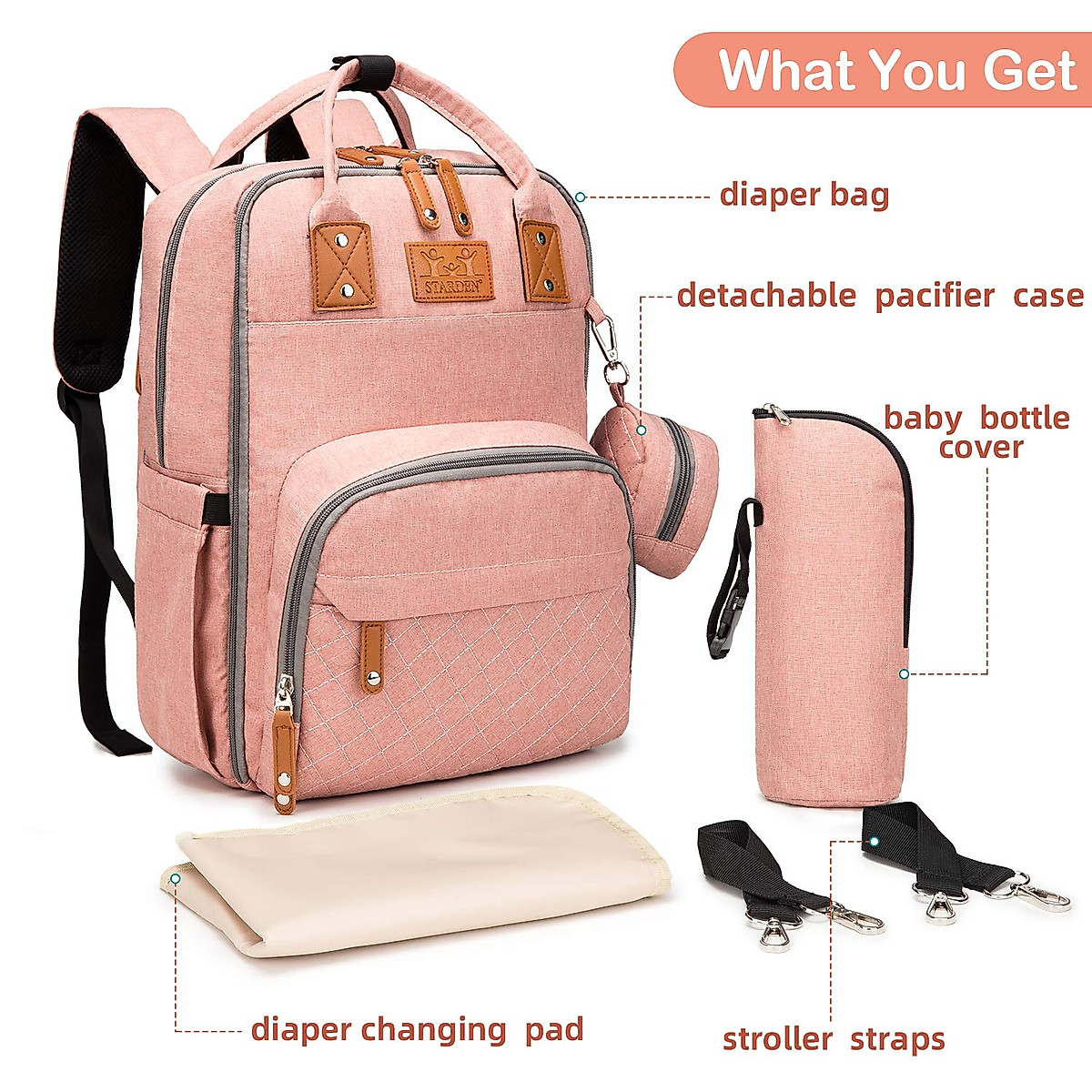 STARDEN Diaper Bag Backpack for Baby Girls and Boys with Changing Pad - Baby Nappy Bags Tote Organizer for Mom and Dad Newborns Shower Gifts Large Capacity