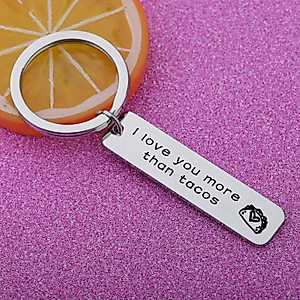 BEKECH I Love You More Than Tacos Hand Stamped Keychain Sweet Love Lettering Keyring Boyfriend Gift Girlfriend Gift Best Friend Gift (Silver)