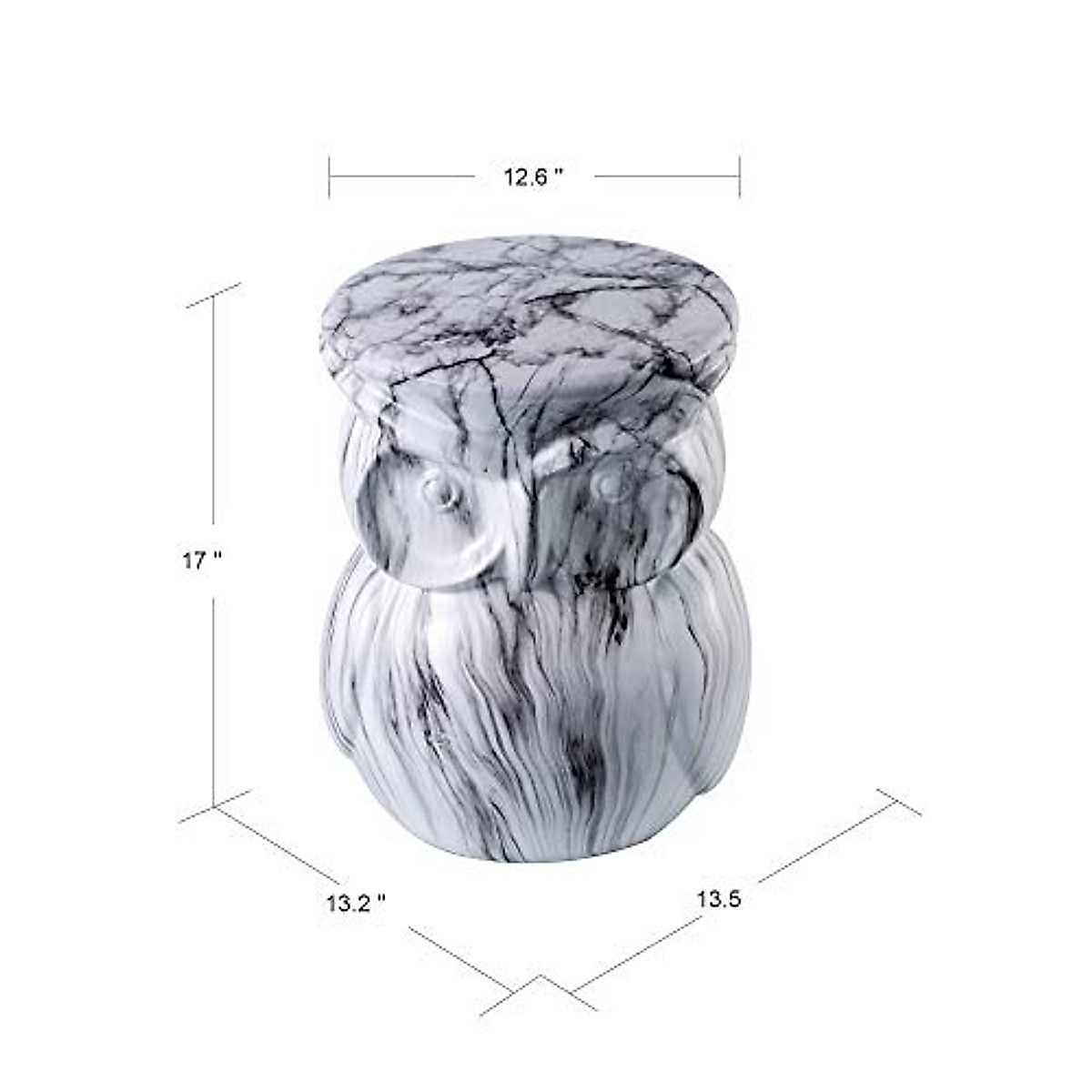 Knocbel Elephant/Owl-Shaped Ceramic Decorative Garden Stools, Indoor/Outdoor Side Table Plant Stand, 240lbs Weight Capacity (Marble Owl)