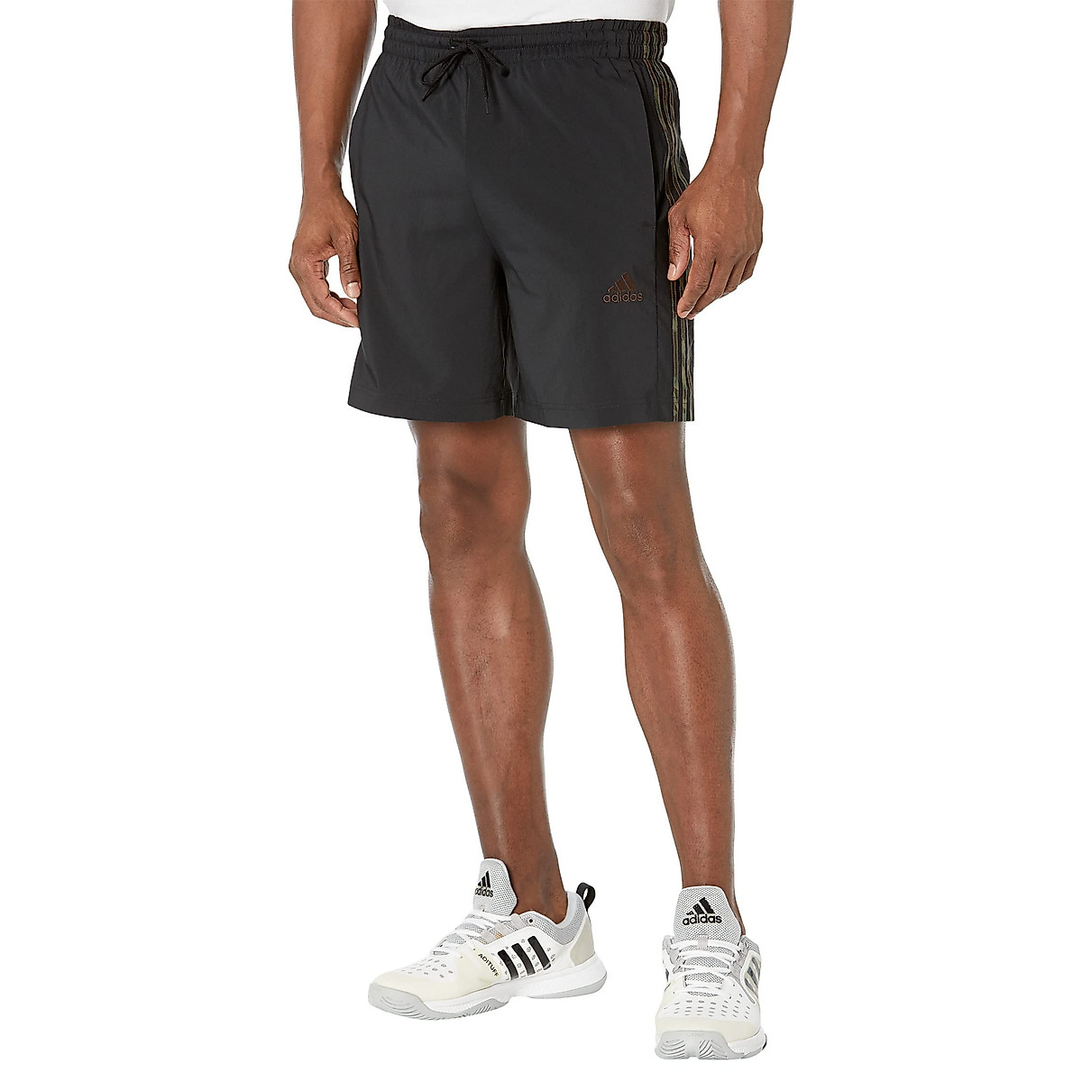 adidas Men's AEROREADY Essentials Chelsea 3-Stripes Shorts, Black/Olive Strata, Small