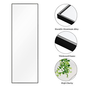 KIAYACI Full Length Floor Mirror with Stand 47"x16" Large Wall Mounted Full Body Mirror Horizontal/Vertical Bedroom Mirror Dressing Mirror Aluminum Alloy Frame Black