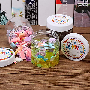 Habbi 24 Pack 6oz Slime Containers with Lids Plastic Jars Containers for Slime with White Water-Tight Lids and Stickers Mini Storage for DIY Slime Making, Candy, Beads, Art Crafts, Lotion