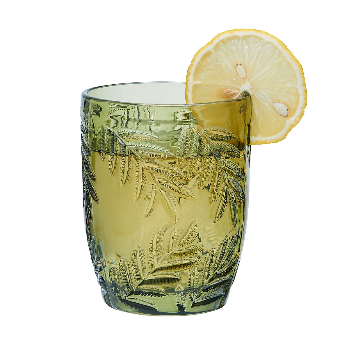 Fitz and Floyd Villa Palm Rocks Double Old Fashioned, Set of 4, Green