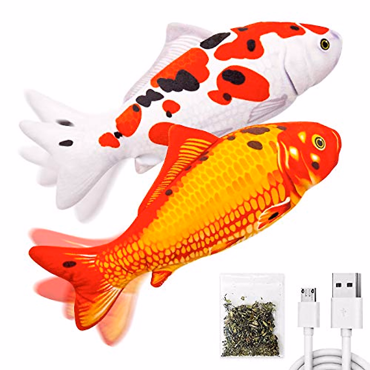 TOOGE 2 Pack 11" Floppy Fish Cat Toys with SilverVine and Catnip for Indoor Cats for Small Dogs Interactive Automatic Flopping Fish Cat Kicker Toys for Cats Puppy Small Dog