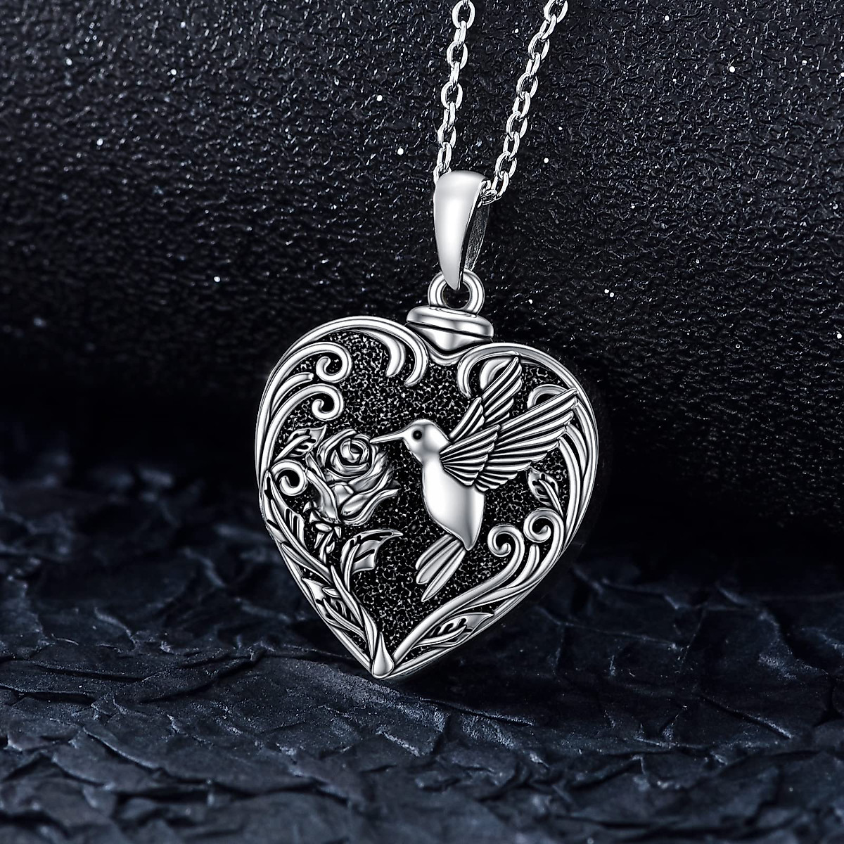 TOUPOP Hummingbird Urn Necklace for Ashes Sterling Silver Heart Cremation Jewelry for Ashes Memorial Keepsake Pendant Keepsake Jewelry Gifts for Women