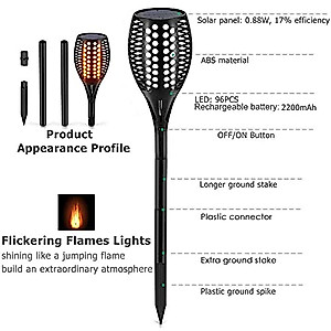 Aityvert Upgraded Larger Solar Torch Lights, Waterproof Outdoor Dancing Flames Lights, Flickering Flames Garden Lights, Landscape Decoration Pathway Patio Lights 43" 96 LED (6)
