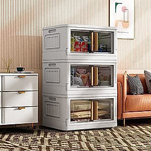 SIRIRIC Storage Bins with Lids-13 Gal Plastic Storage Bins, 4 Packs Collapsible Storage Bins with Wheels, Closet Organizers and Storage with Doors, Stackable Storage Bins for Home,Office