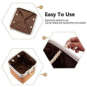 i BKGOO 3Pack Large Foldable Storage Bins，Collapsible Sturdy Cationic Fabric Organizing Storage Basket Cube with Cotton Handles for Home Office Shelf Clothes Toys Beige-Orange 13×13×13 inch