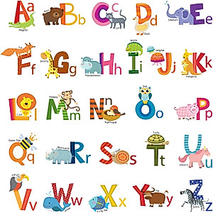 DECOWALL DS-8002 Animal Alphabet Kids Wall Stickers Wall Decals Peel and Stick Removable Wall Stickers for Kids Nursery Bedroom Living Room (Small) Decor