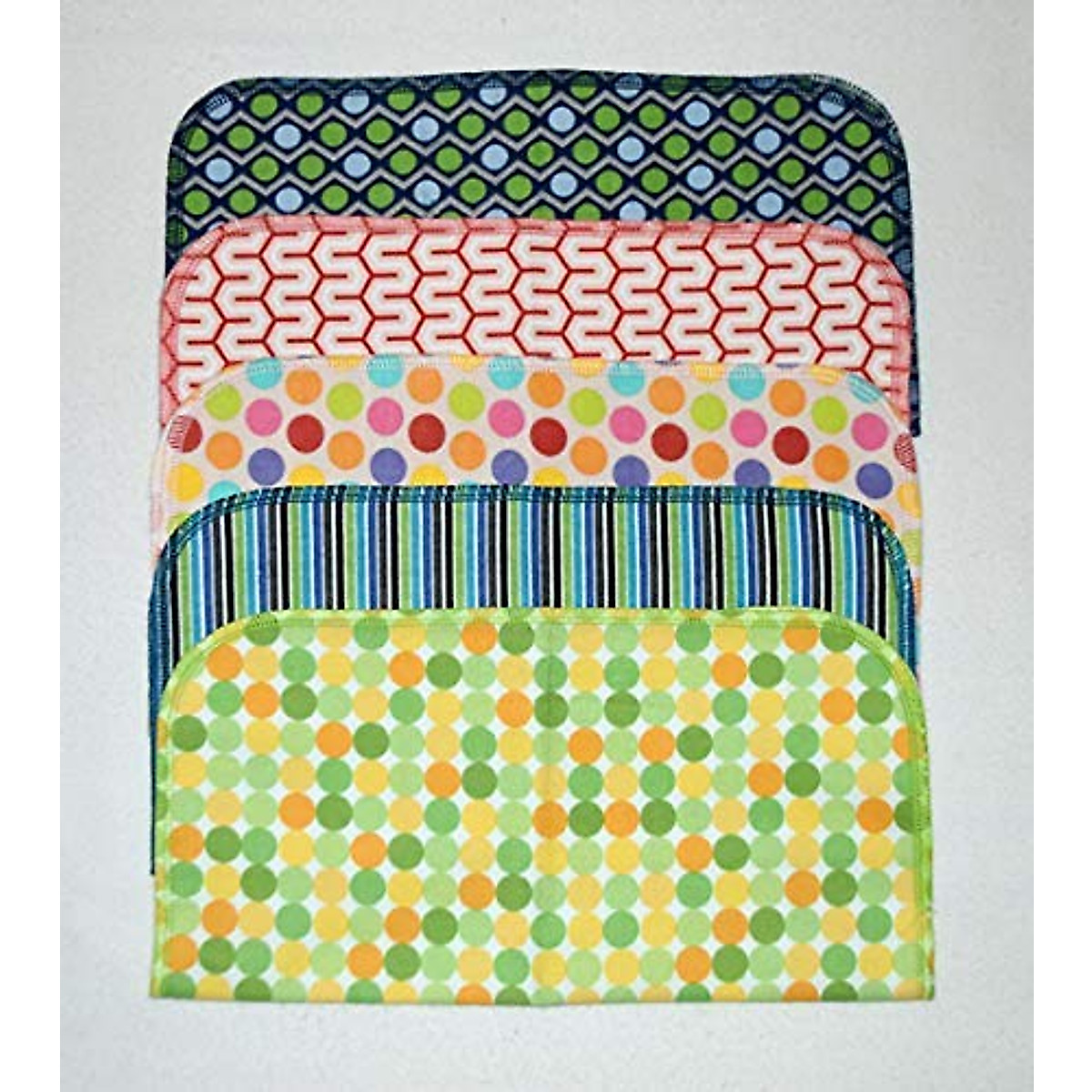 Abstract Circles and Stripes 1 Ply 12x12 Inches Set of 5 Printed Flannel Paperless Towels