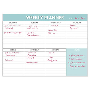 Weekly Planner Notepad - Tear Off Planning Pad with Daily Schedule & Calendar, 52 Sheets, 100gsm Paper, Undated Weekly To Do List Notepad, 10x7 in