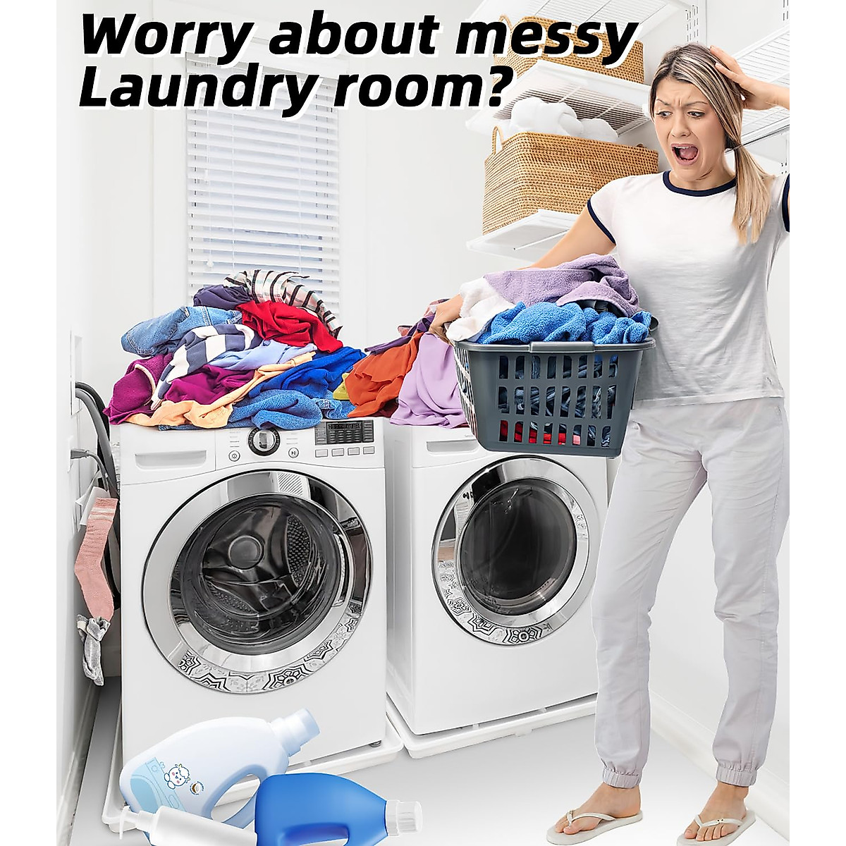 Magnetic Laundry Guard, 49.5'' Wide Metal Laundry Guards for Washer and Dryer with Silicone Gap Cover, Washer Dryer Countertop Organization, Laundry Topper For Most Front-Load and Flat-top Machine