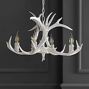 JONATHAN Y JYL6301B Eldora 26" Adjustable Resin Antler 4-Light LED Chandelier, Glam, Rustic,Cottage,Transitional, Dimmable Dining Room, Living Room, Kitchen, Foyer, Bedroom, White