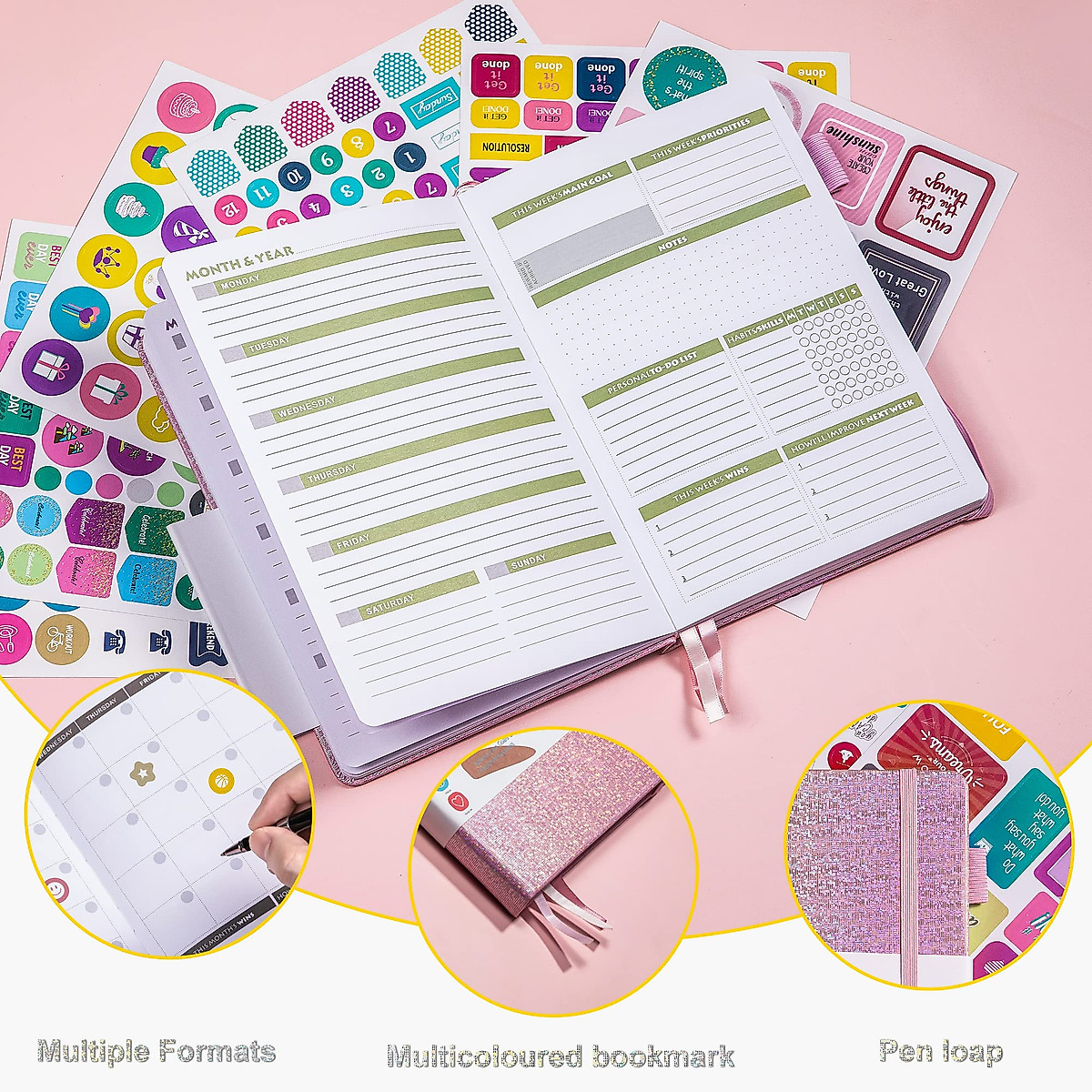 TICTTGA gifts for women planner 2024-2025 planners 2024-2025 for women daily planner 2024-2025 monthly planner academic student planner to do list notepad undate A5 pink