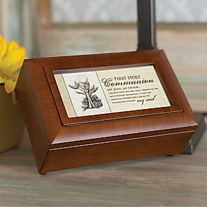 Cottage Garden First Holy Communion Believe You Woodgrain Jewelry Music Box Plays Amazing Grace
