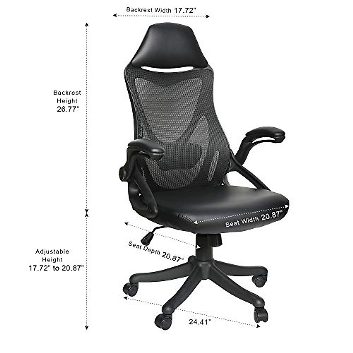 Ergonomic Home Office Desk Chair – Computer Mesh Adjustable Task Swivel Tilt Tension Armless Cushion Mid-Fiber Mesh Lumbar Support (Black D03(2))