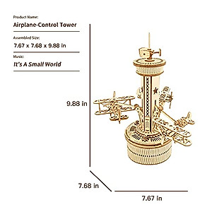 ROBOTIME 3D Wooden Puzzles for Adults DIY Musical Box Model Kit to Build Self-Assembly Building Kit Airplane-Control Tower