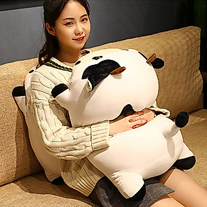 WUYU Cow Plush Pillow, Adorable Stuffed Animal Plush Toy, Soft Cow Hugging Pillow for Kids Boys Girls (Round Eyes,13.7in)