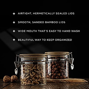 JoyJolt Glass Jars With Bamboo Lids (19 fl oz). 2PC Set of Airtight Storage Jars with Clamp Lids for Pantry Food Storage. Air Tight Sealable Glass Canisters Containers for Kitchen Organization