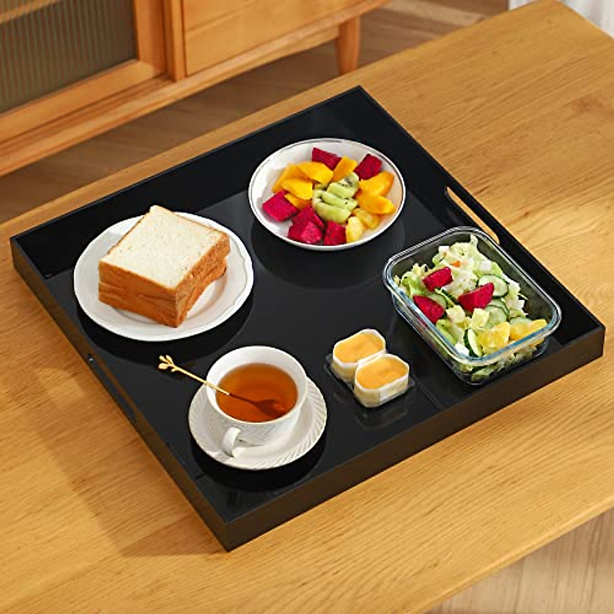 MUKEEN Black King Size Large Acrylic Serving Tray for bed-24x24 Inch -Spill Proof- Decorative Trays Countertop Organizer for Ottoman,Nightstand, Sidetable, Butler (24X24 Inch, Black)