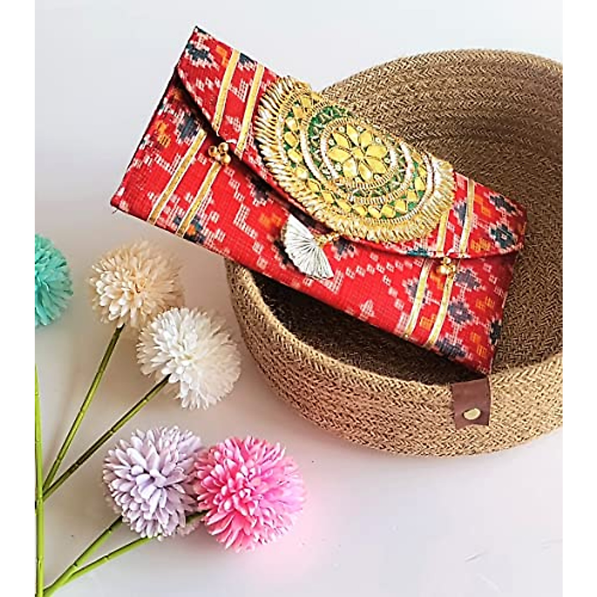 Indian Traditional Patola Clutch For Women Handbag Elegant Evening Wedding Party Purse For Women's BY PANACHE MERCHANT (Pack Of 4)