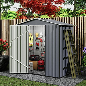 Bathenum 6FT x 4FT Outdoor Storage Shed, Waterproof Metal Tool Sheds, Large Storage Garden Sheds with Lockable Door, Sloping Roof and Vent for Backyard Garden Patio Lawn, Gray