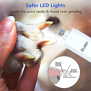 IDMD dog nail trimmers-Powerful 2-Speed dog nail grinder-with safe LED lighting and battery capacity indicator light & type-c USB rechargeable quiet pet nail grinder clipper for dogs/cats(White)