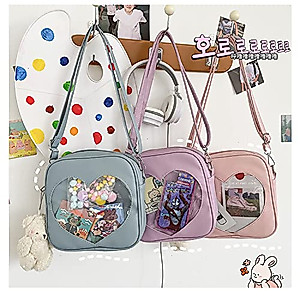 Hipi-shop Ita bag Heart-shaped Clear PU Crossbody bag shoulder bag for Anime Lolita Bag DIY Cosplay Display Anime badges and doll (Black)