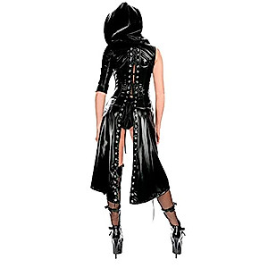 AZBYC Sexy Women's Latex Catsuit PVC Shiny Leather Long Trench Coat Ds Costume Faux Jumpsuit Wet Look Club Clothing (M)