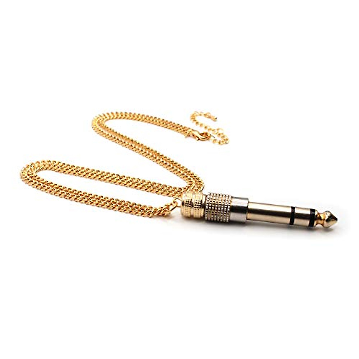PICKRING Audio Jack Necklace with a Functioning Gold Plated Headphone Adapter for Guitarists/Detachable Gold Tone Real Headphone Adapter Necklace Music Lover Gifts/Silver Gold (Gold)
