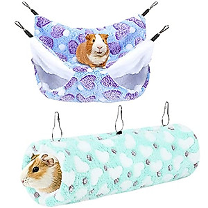 LAIRIES 2-Pack Guinea Pig Rat Hammock Guinea Pig Hamster Ferret Hanging Tunnel and Bed Hideout Set Guinea Pig Cage Bedding
