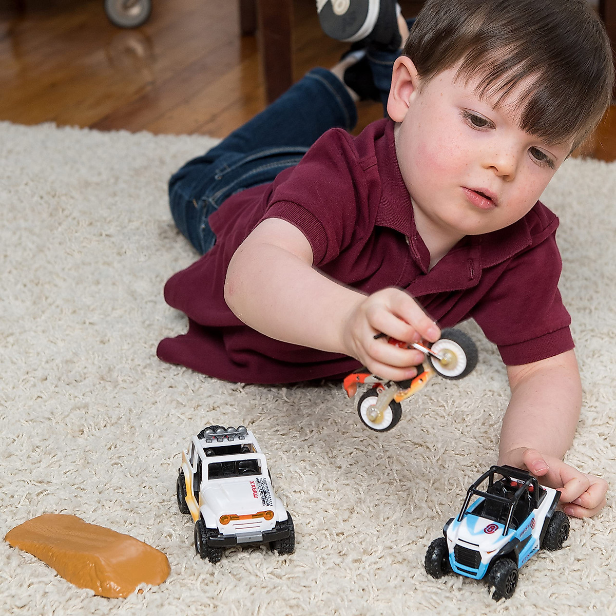 Sunny Days Entertainment Maxx Action Mini Off-Road Lights & Sounds Vehicles – 3 Pack with Motorcycle with Dirt Mound, ATV and Sports Vehicle