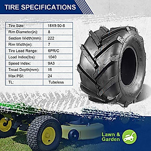 MaxAuto 2 Pcs 18X9.50-8 Lawn Mower Tractor Tires 18X9.50X8 Very Wide 6 Ply Rated P328