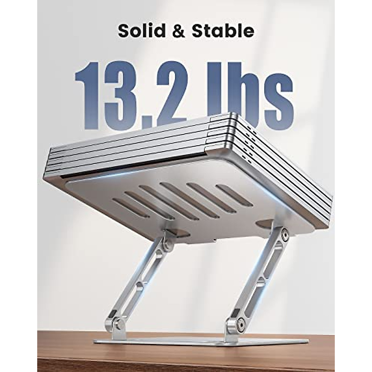 HUANUO Adjustable Laptop Stand, Aluminum Laptop Riser, Ergonomic Laptop Stand for Desk, Notebook Computer Stand Holder Compatible with 10-17” Laptops, Silver, HNLS07S