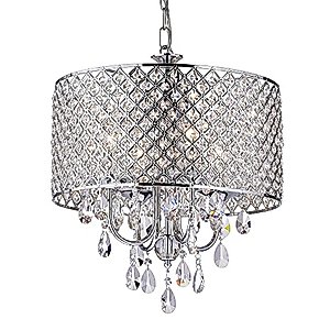 Edvivi Marya 4-Lights Chrome Round Crystal Chandelier Ceiling Fixture | Beaded Drum Shade