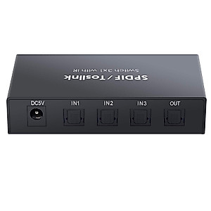 LiNKFOR Digital Toslink Optical 3x1 Switch with 3ft Optical Cable and IR Remote Control Aluminum Alloy Digital Audio SPDIF Toslink Optical Fiber Switcher 3 in 1 Out for PS3 Xbox Blue-Ray DVD HDTV