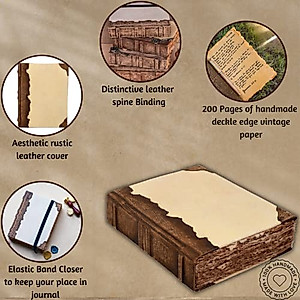LEATHER VILLAGE Leather Journal – Vintage Leather Journal – Book of Shadows – Leather Bound Journal – Leather Sketchbook – Antique/Vintage Deckle Edge Handmade Paper of 200 GSM – 8 X 6 inches