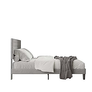 OTRIEK Queen Size Modern Deluxe Platform Bed Frame Button Tufted Fabric Upholstered Bed Frame with Adjustable Headboard/Strong Wood Slats Support/Mattress Foundation/Easy Assembly, Grey (Queen)