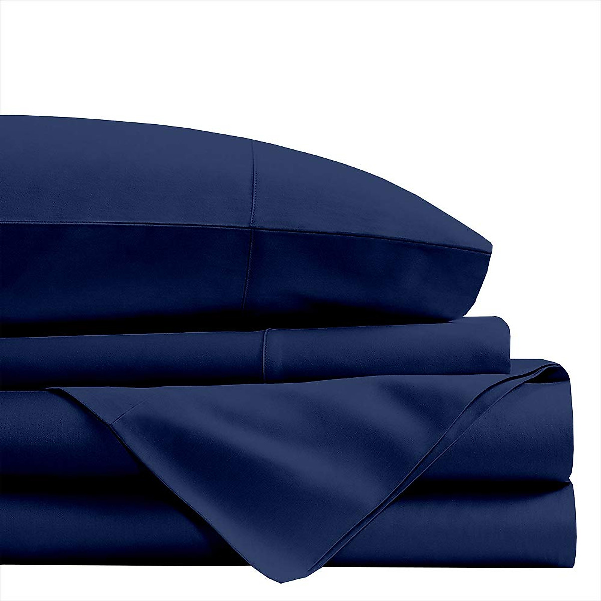 Cotton Sheets Set Navy Blue Solid Extra Long-staple Cotton 400 Thread Count Bedsheets, 72X80 Inch RV King Sheet set, Fits Mattress 16'' Deep Pocket Soft & Sateen Weave 4 Piece Sheets and Pillowcases