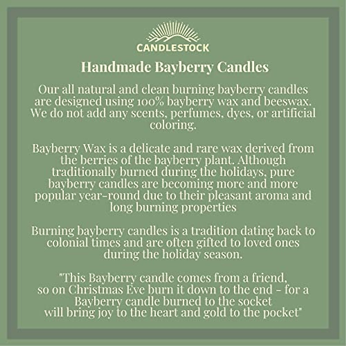 Candlestock Real Bayberry Tea Light Candle Pack - Pure Bayberry and Pure Beeswax Blend - Pack of 6 Natural Bayberry Tea Light Candles - Unscented Pure Bayberry
