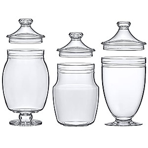 Amazing Abby - Keep - Acrylic Apothecary Jars (3-Piece Set), Plastic Jars with Lids, Bathroom Canisters, Vanity Organizers, Candy Buffet, Wedding Display, BPA-Free and Shatter-Proof