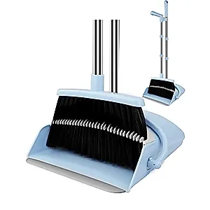 Broom and Dustpan Set for Home with Long Handle Upright 50'' Broom with Dustpan Combo Set Broom and Dustpan Set Heavy Duty Indoor Outdoor Broom for Kitchen Office Lobby Use