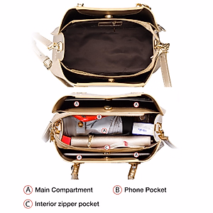 FOXER Designer Chain Pattern Tote Bag with Adjustable Strap and Top Handle - Cow Leather Ladies Handbag with Lock in Gold