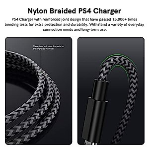 PS4 Controller Charging Cable, [2Pack 10FT] Micro USB Charger Play and Charger Data Sync Cord for PS4/ PS4 Pro/ PS4 Slim/ PS4 Controllers, Xbox One X/One S/One Elite/One Controllers - BlackGrey