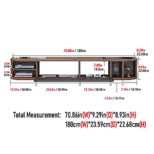 Pmnianhua Floating TV Stand,70'' Wall Mounted Under TV Shelf,Modern Floating TV Console,Wall Mounted TV Cabinet,Floating Entertainment Center with Storage Shelves for Bedroom Living Room(Walnut)