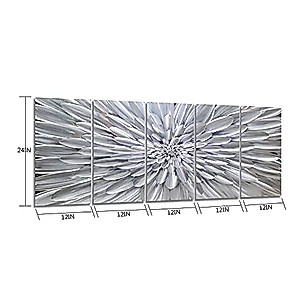 SYGALLERIER Metal Flower Wall Decor Hand Crafted Floral Artwork in 5 Pieces Modern Botanical Pictures on Aluminum 3D Art for Living Room Bedroom Bathroom Decoration