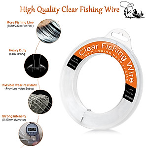 Clear Fishing Line Wire 755 ft, Invisible Fishing Wire Nylon String for Hanging Balloons Crafts Picture Decorations, Clear String for Bracelets Necklaces, Jewelry Making Beading Threads Cords, WUINDID